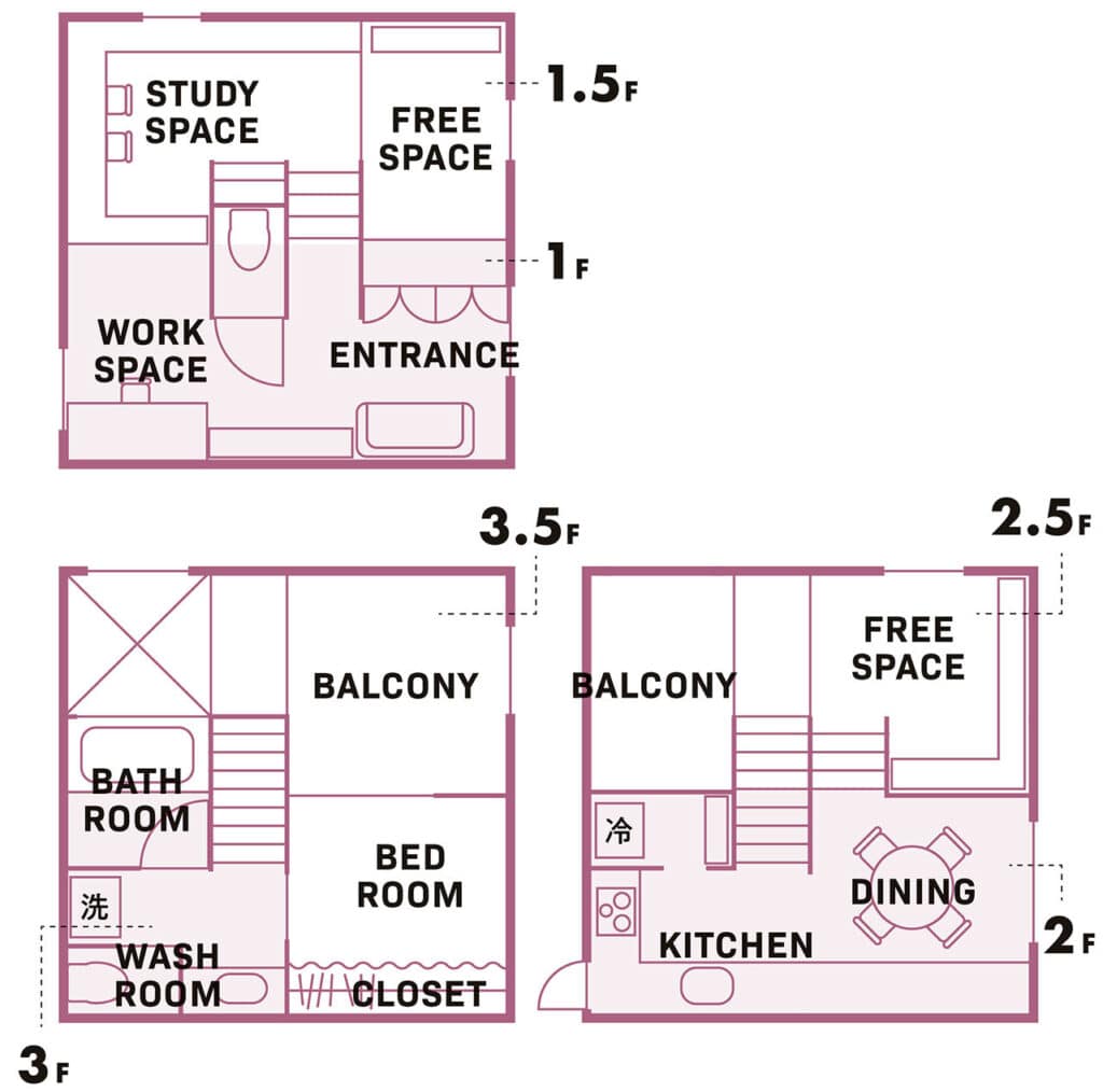 72㎡／6DK／戸建て「家族がそれぞれ好きな場所で好きに過ごせる家」【立体的に続く小さい間取り】 | LEE